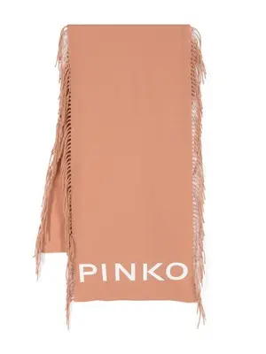 Pinko Logo-print Fringed Scarf - Brown