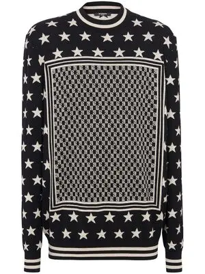 Balmain Monogram Stars Wool Jumper - Black