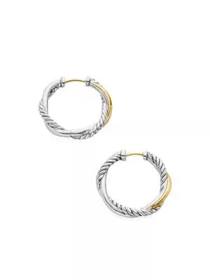 David Yurman 14kt Yellow Gold And Sterling Petite Infinity Hoop Earrings - Silver