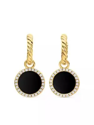 David Yurman 18kt Yellow Petite Dy Elements Diamond & Onyx Drop Earrings - Gold