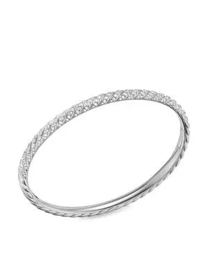 David Yurman 18kt White Gold Diamond Bangle Bracelet - Silver