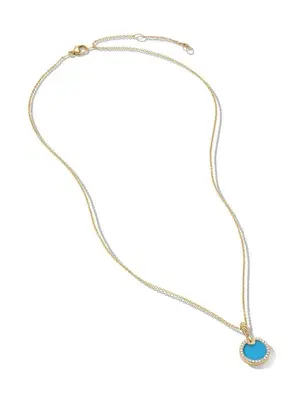 David Yurman 18k Yellow Petite Dy Elements Turquoise Diamond Necklace