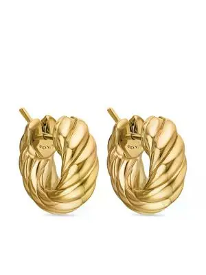 David Yurman 18kt Yellow Sculpted Cable Hoop Earrings - Gold