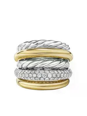 David Yurman 18kt Yellow Gold And Sterling Dy Mercer Diamond Ring - Silver