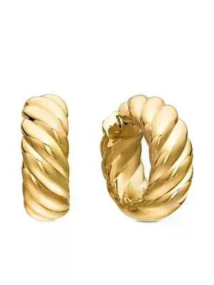 David Yurman 18kt Yellow Sculpted Cable Hoop Earrings - Gold