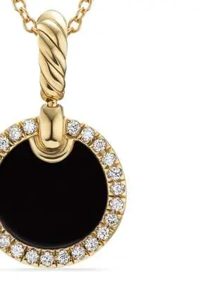 David Yurman 18kt Yellow Petite Dy Elements Diamond And Onyx Necklace - Gold