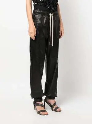 Brunello Cucinelli Leather Elasticated Waistband Trousers