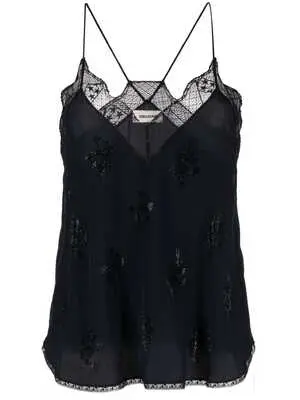 Zadig&Voltaire Christy Rhinestone-embellished Silk Top - Blue