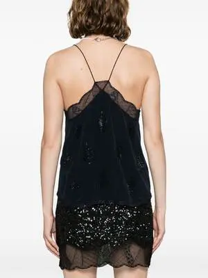 Zadig&Voltaire Christy Rhinestone-embellished Silk Top - Blue