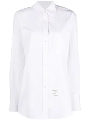 Thom Browne Pointed-collar Logo-patch Shirt - White