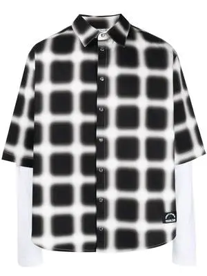 COUNTY OF MILAN Blurred-check Layered Shirt - Black