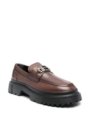 Hogan H619 Logo-plaque Leather Loafers