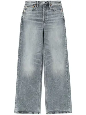 RE/DONE Logo-patch Wide-leg Jeans - Grey