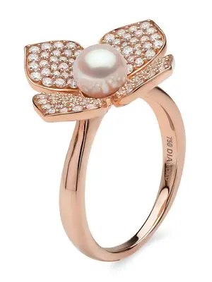 Yoko London 18kt Rose Akoya Pearl And Diamond Ring - Gold