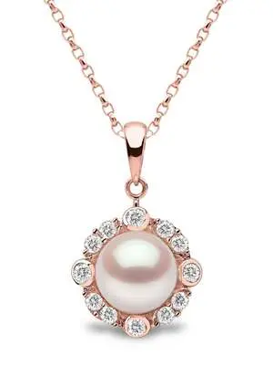Yoko London 18kt Rose Gold Pearl And Diamond Pendant Necklace - Pink