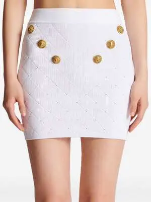 Balmain 6-button Fine-knit Mini Skirt - White