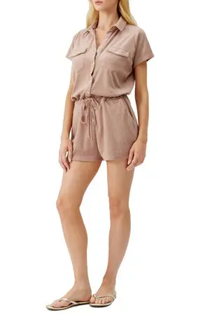 Melissa Odabash Cheryl Cotton-blend Terry Cover-up Romper - Almond