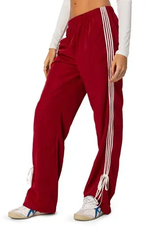 EDIKTED Remy Tie Detail Track Pants - Red