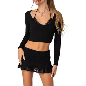 EDIKTED Peekaboo Halter Crop Sweater
