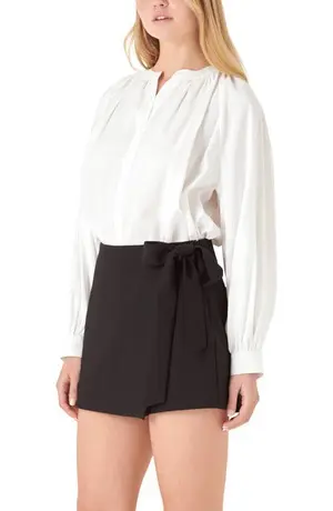 English Factory Shirred Long Sleeve Button-up Shirt