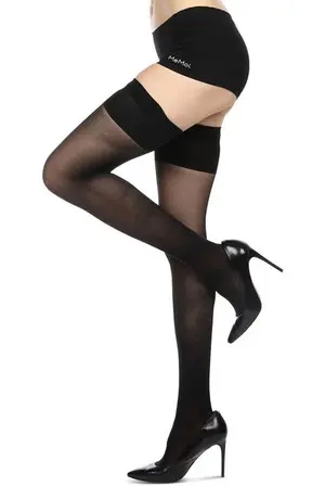 MEMOI Second Skin Sheer Thigh High Stockings - Black