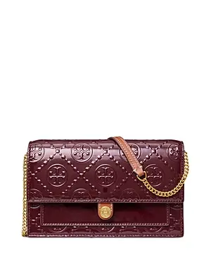 Tory Burch T Monogram Patent Embossed Chain Wallet