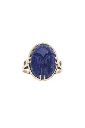 JANE WIN Protect Lapis Scarab Ring In 10k - Gold
