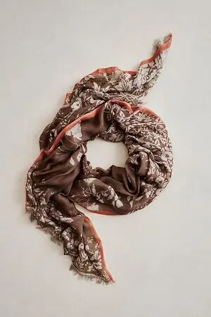 ELIZABETH GILLETT Celeste Floral Border Scarf Brown