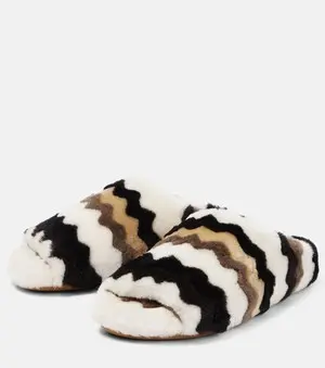 Chloé Saam Chevron Shearling Slides