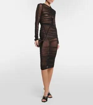 MUGLER Ruched Mesh Midi Dress