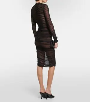 MUGLER Ruched Mesh Midi Dress