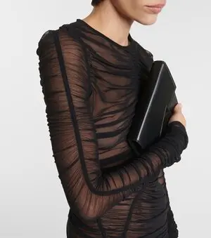 MUGLER Ruched Mesh Midi Dress