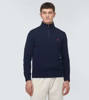 Polo Ralph Lauren Logo Cotton Half-zip Sweater - Blue