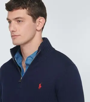 Polo Ralph Lauren Logo Cotton Half-zip Sweater - Blue