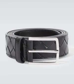 Bottega Veneta Intrecciato Calf Leather Belt - Black