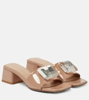 GIANVITO ROSSI Jaipur Embellished Patent Leather Mules - Beige