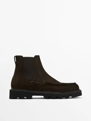 Massimo Dutti Split Suede Chelsea Boots With Moc Toe