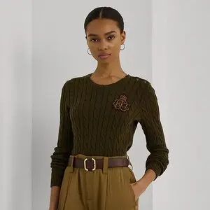 Ralph Lauren Button-trim Cable-knit Cotton Sweater - Botanic Green