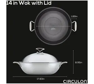 CIRCULON Clad Nonstick Steelshield 14in Silver Overed Wok