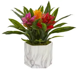NEARLY NATURAL 11' Bromeliad In Marble Finished Vase By - One-color