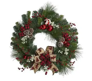 NEARLY NATURAL 24-in Christmas Pine Wreath W/pi E Cones - One-color