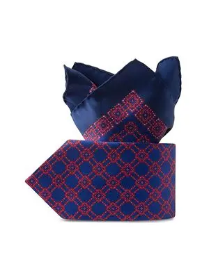 Stefano Ricci Men's Luxury Printed Silk Tie Set - Navy Navy