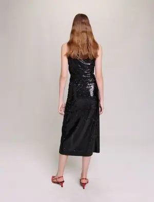 Maje Sequined Midi Skirt With Front Slit