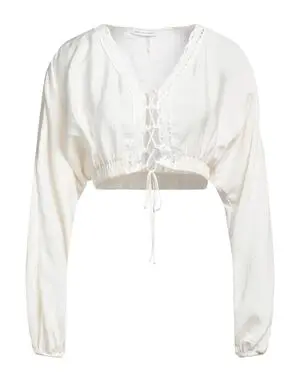 YOUNG POETS Woven Crop Top With Lace - Ivory
