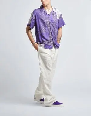 8 BY YOOX Printed Viscose Collar Camp Shirt Shirt Size Viscose - Purple