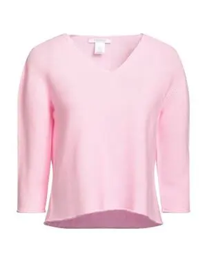 BELLWOOD Solid V-neck Cotton Knit Sweater - Pink