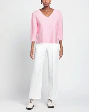 BELLWOOD Solid V-neck Cotton Knit Sweater - Pink