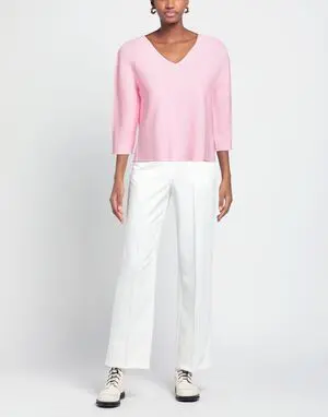 BELLWOOD Solid V-neck Cotton Knit Sweater - Pink