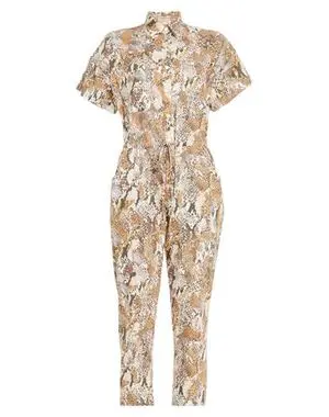 Enza Costa Animal Print Cotton Jumpsuit - Beige