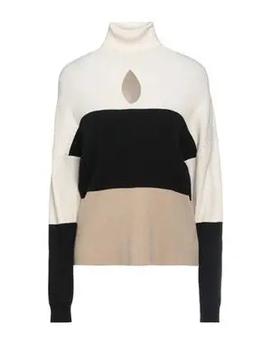 KAOS Striped Turtleneck Top - Beige